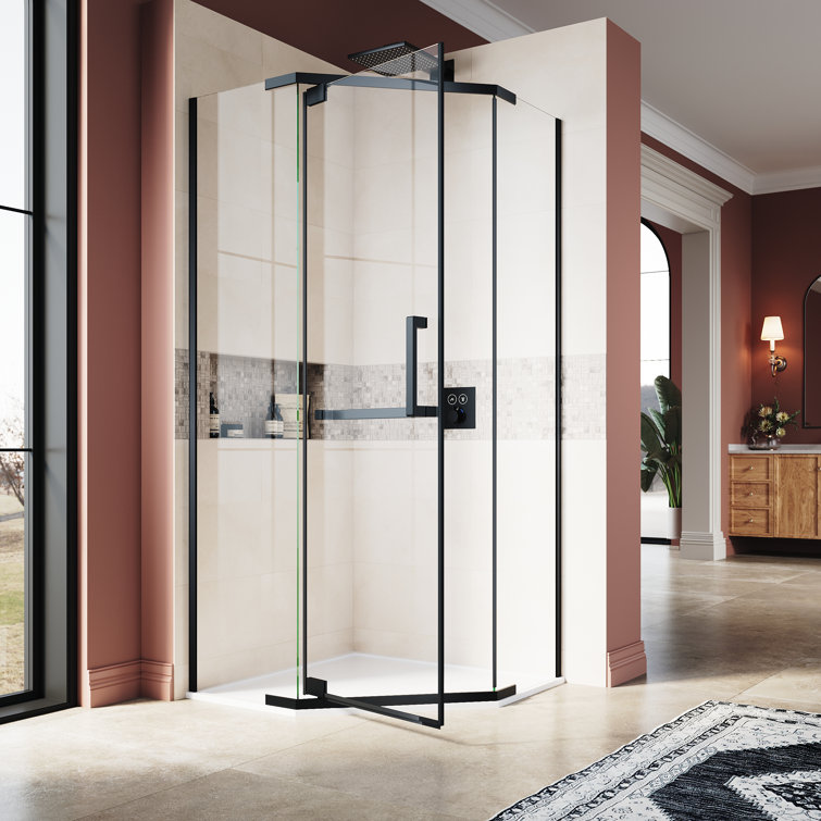 EAGLELY 35'' W 72'' H Semi-Frameless Neo-angle Reversible Shower Enclosure | Wayfair